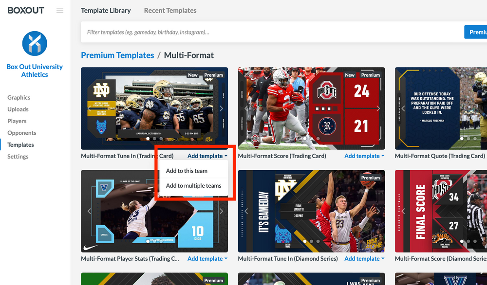 Add Templates to All Team Pages